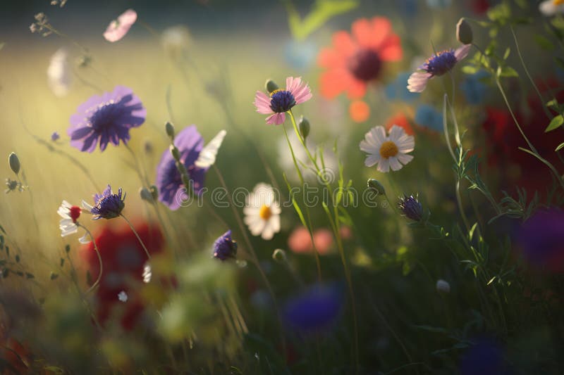 Wild Flowers on a Flower Meadow in Spring. Generative AI Stock ...