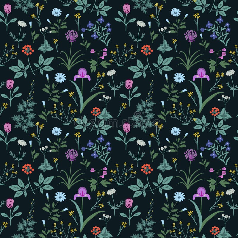 Wild flowers pattern stock vector. Illustration of flower - 176390099