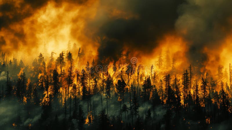Wild Forest Fire. Burned Trees after Forest Fires, Lots of Smoke ...