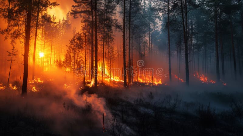 Wild Forest Fire. Burned Trees after Forest Fires, Lots of Smoke ...
