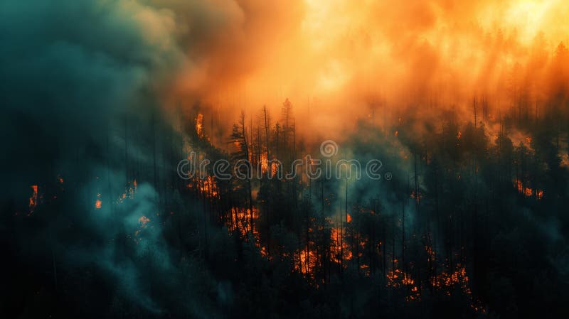 Wild Forest Fire. Burned Trees after Forest Fires, Lots of Smoke ...