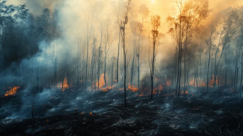 Wild Forest Fire. Burned Trees after Forest Fires, Lots of Smoke ...