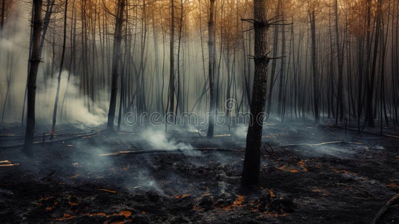 Wild Forest Fire. Burned Trees after Forest Fires, Lots of Smoke ...