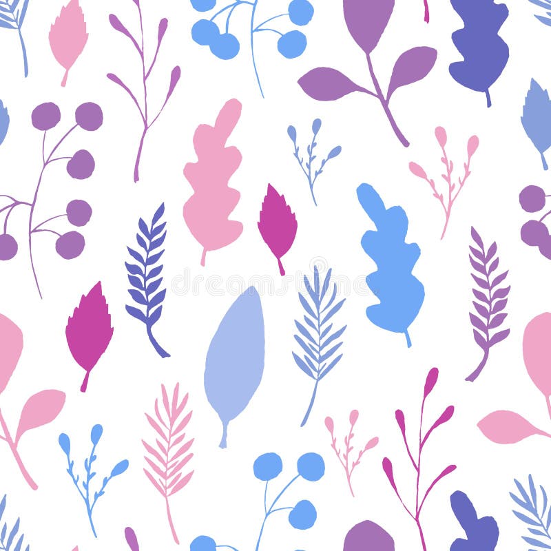 Wild Forest Leaves Seamless Pattern. Silhouette Branch Berry ...