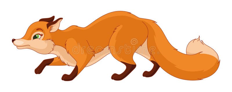 Fox Hunts Down Prey, Crouching Fox Cartoon Vector Illustration Stock ...
