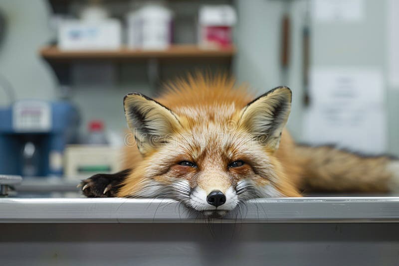 Sick Fox on Examination Table at Vet Stock Illustration - Illustration ...