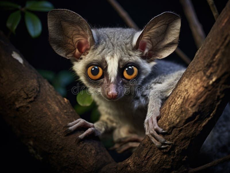Wild Galago in the dark stock illustration. Illustration of cute ...