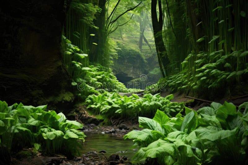 Wild Garlic Stems in a Forest Setting Stock Illustration - Illustration ...