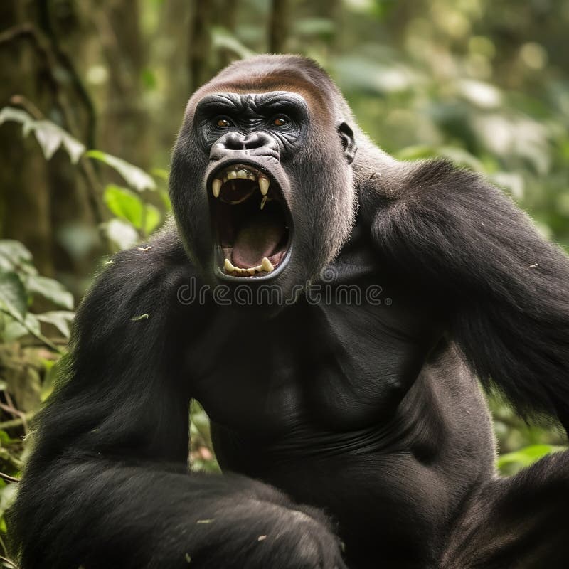 Gorilla Showing Big Muscles and Strength Extreme Closeup. Generative AI ...