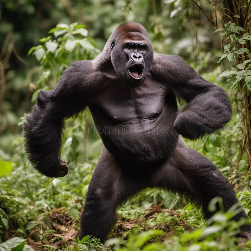 Gorilla Showing Big Muscles and Strength Extreme Closeup. Generative AI ...