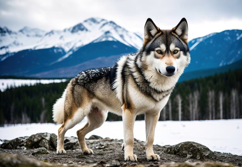 Wild Grey Wolf in Winter Landscape Stock Illustration - Illustration of ...