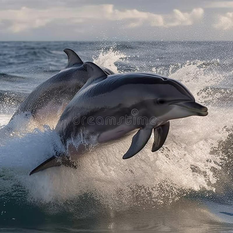 Wild Happy Dolphins in Their Natural Habitat Stock Illustration ...