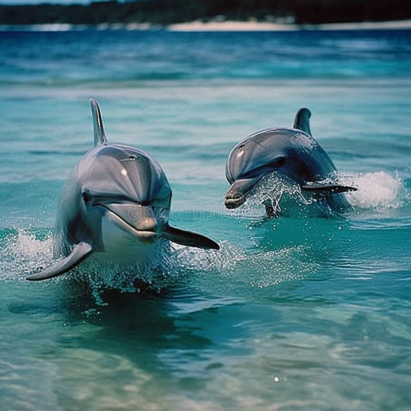 Wild Happy Dolphins in Their Natural Habitat Stock Illustration ...