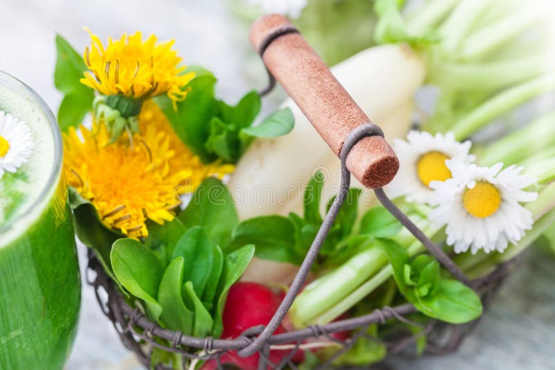 Wild Herbs, Radishes, Edible Flowers Stock Photo - Image of juice ...