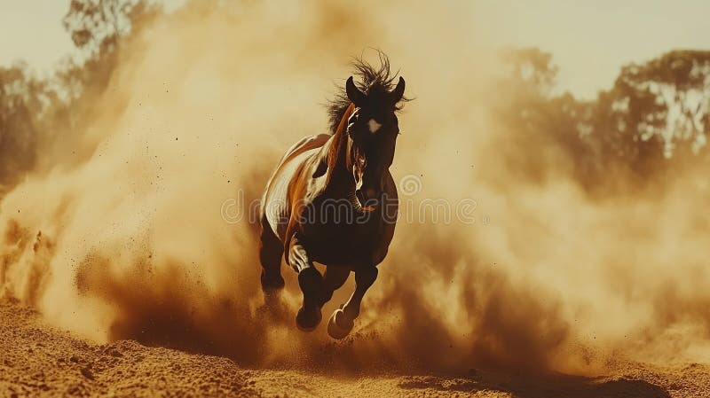 Wild Horse Running, Dust Cloud, Outback, Freedom Stock Image - Image of ...
