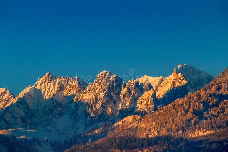 Kaiser Mountains Alps, Wild Emperor in the Evening Sun Stock Image ...