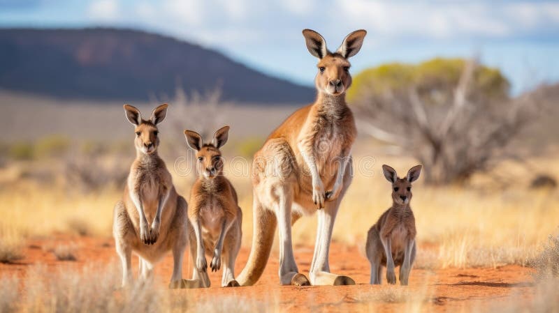 Wild Kangaroo Family in a Dry and Sunny Landscape Stock Illustration ...