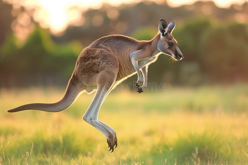 Wild Kangaroo Jumping at the Field.Generative Ai Stock Illustration ...