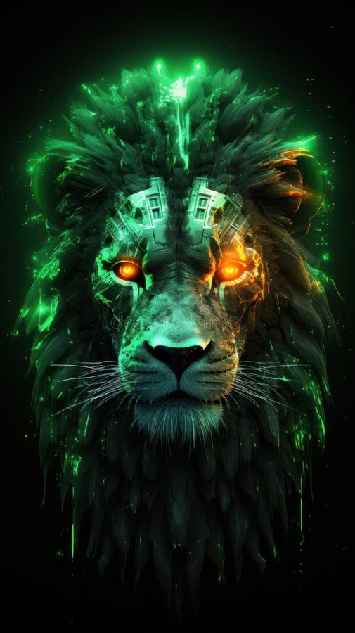 Wild Lion Head in a Green Color Scheme. Stock Illustration ...