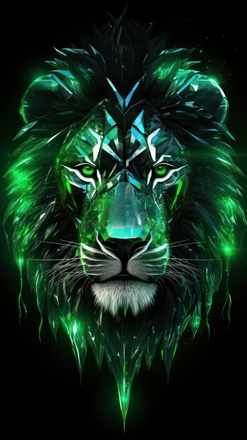 Wild Lion Head in a Green Color Scheme. Stock Illustration ...