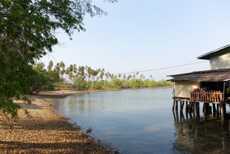 Wild Lonely Beach with Local Restaurant in Thailand Stock Image - Image ...