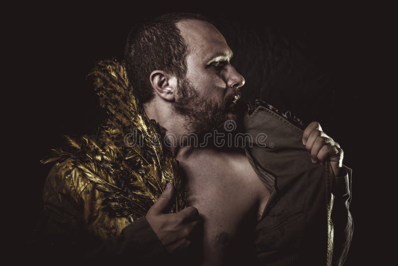 Wild, Man Beard and Suit Made with Golden Wings Stock Image - Image of ...