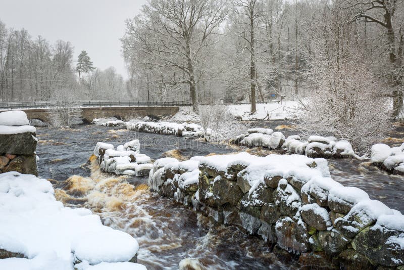 Wild Morrum River in Snowy Winter, Sweden Stock Photo - Image of water ...