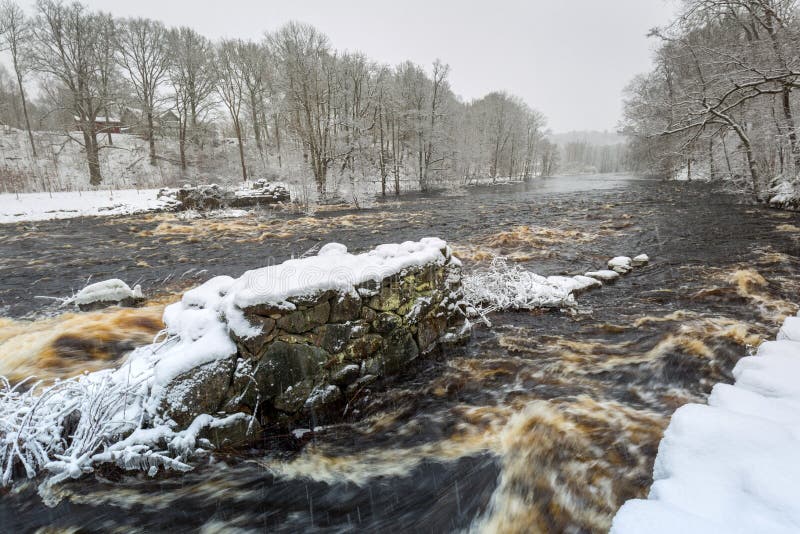 Wild Morrum River in Snowy Winter, Sweden Stock Photo - Image of europe ...