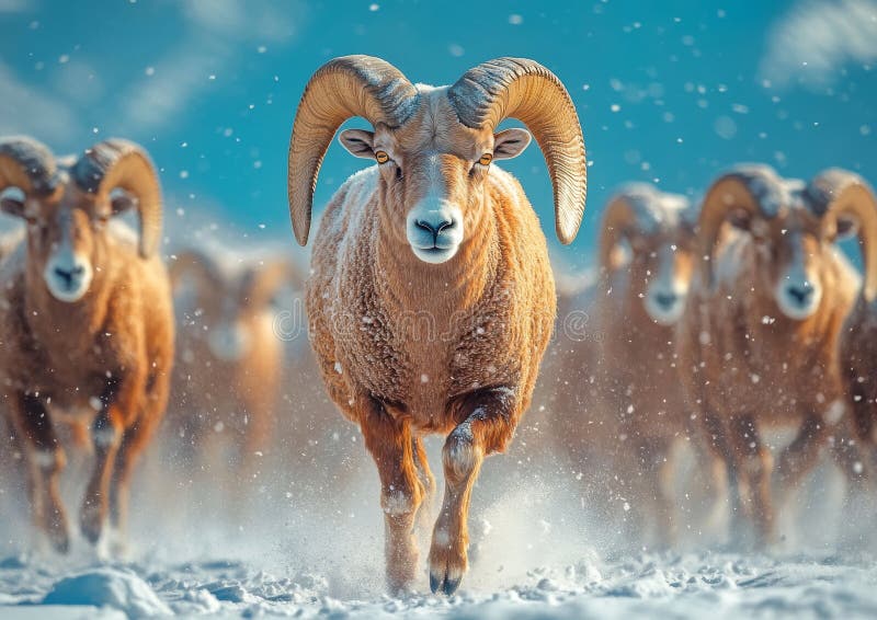 Wild Mouflon Sheep, One Baby Cute Beast Grazing on Pasture in Daylight ...