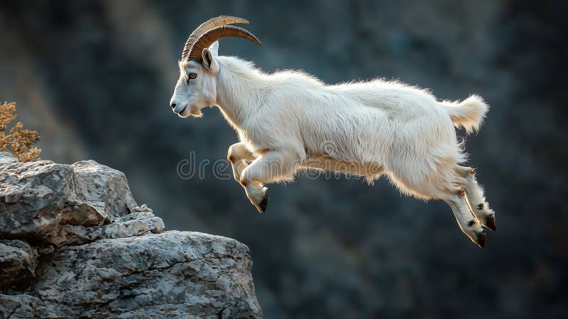 Wild Mountain Goat Mid-air in Dramatic Leap between Rocky Cliffs in ...