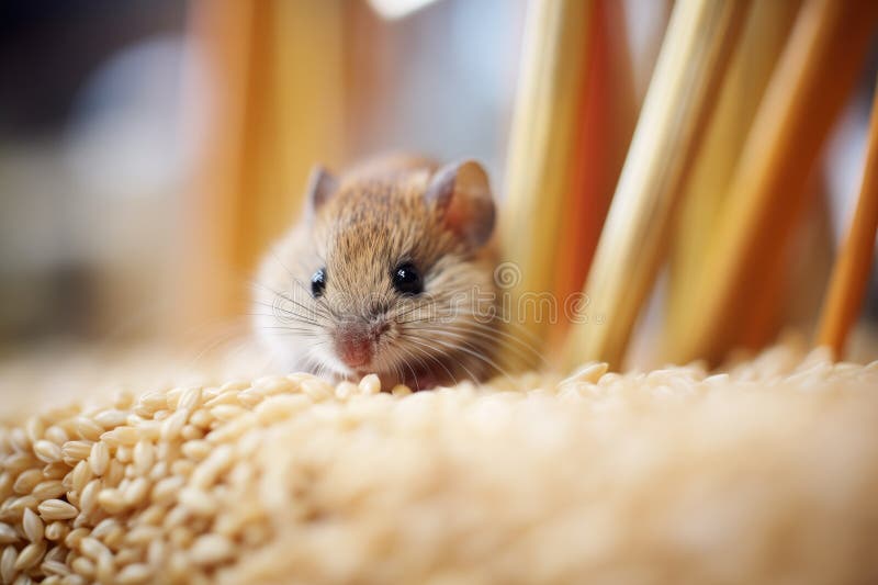 Wild Mouse with a Cheek Full of Rice Grains Stock Photo - Image of pest ...