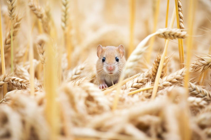 Wild Mouse in Hay, Nibbling Barley Kernels Stock Illustration ...