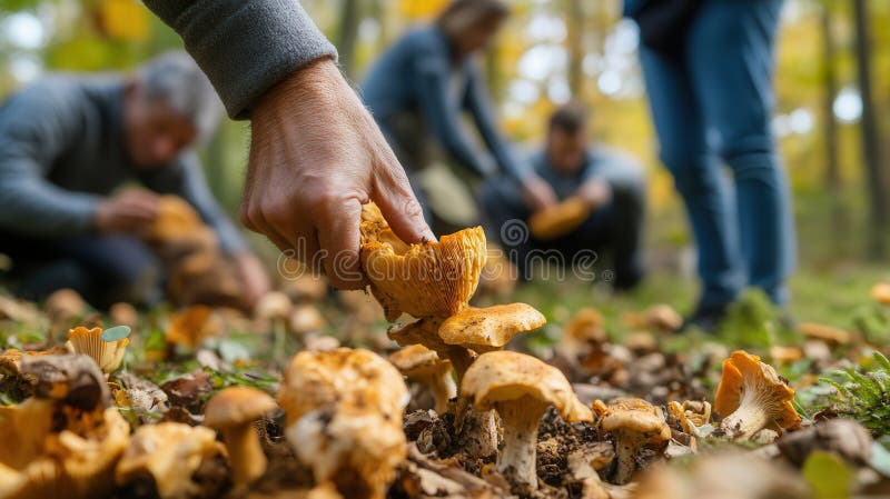 Wild Mushroom Foraging in the Forest Stock Photo - Image of collection ...