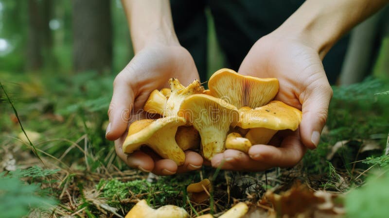 Wild Mushroom Foraging in the Forest Stock Photo - Image of ...