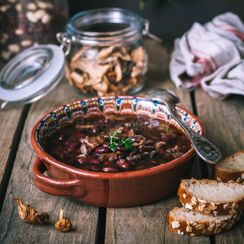 Wild Mushroom and Kidney Bean Soup Stock Photo - Image of bean, fall ...