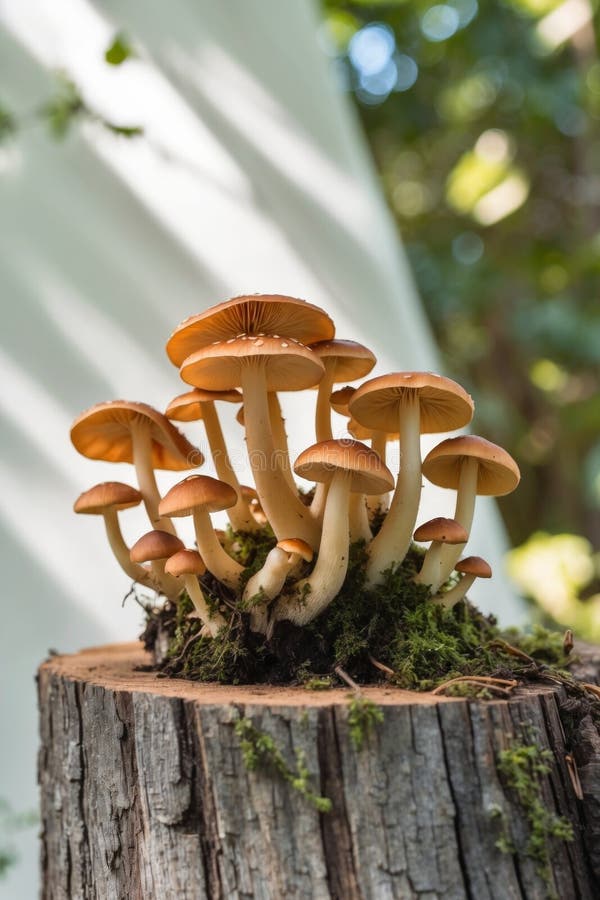 Wild Mushrooms Growing on Tree Stump in Nature. Stock Photo - Image of ...