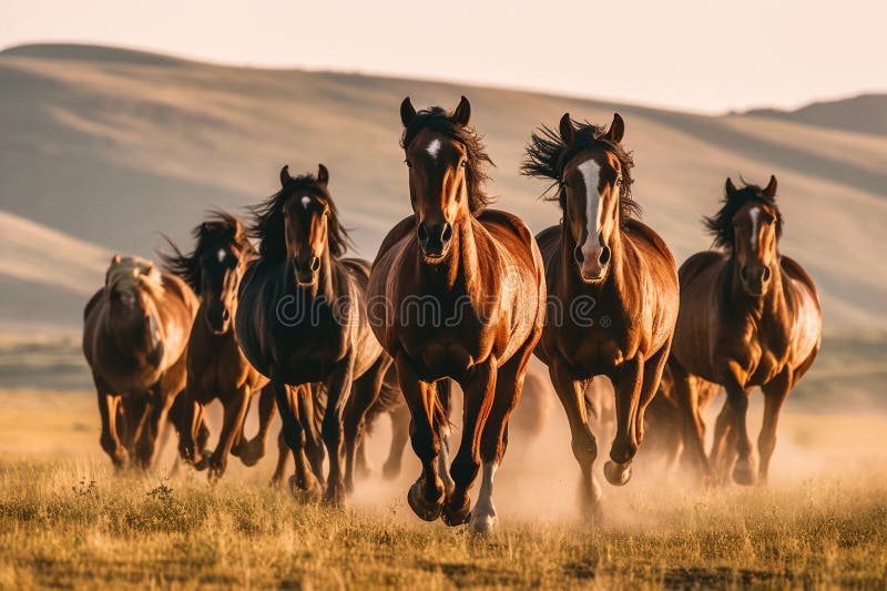 Wild Mustangs Untamed Equines Stock Illustration - Illustration of ...