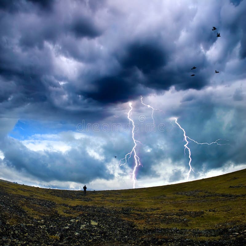 Lightning Strike Over Field. Stock Photo - Image of nature, cumulus ...
