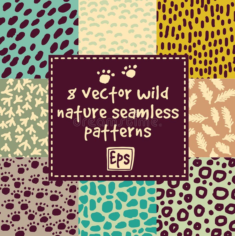Wild Nature Seamless Patterns Set. Stock Vector - Illustration of ...