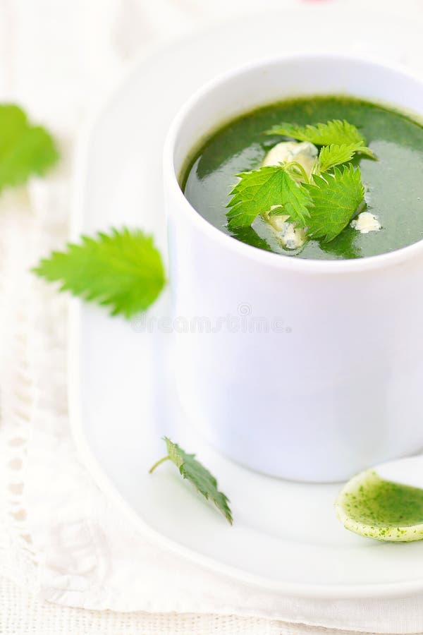 Wild Nettle Cream Soup with Blue Cheese . Stock Photo - Image of soup ...
