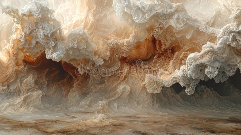 A Wild Ocean with Massive Waves Colliding Under a Gloomy Sky, Faintly ...