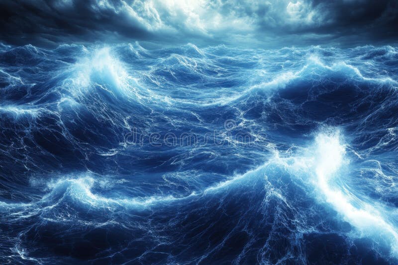 Wild Ocean Waves Crashing Under a Dramatic Cloudy Sky at Dawn Stock ...