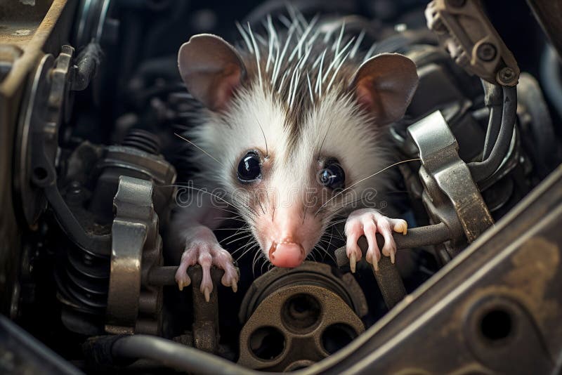 Wild Opossum Rodent Inside Car Engine Stock Illustration - Illustration ...