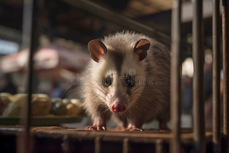 Wild Opossums in Cage. Generative AI Stock Illustration - Illustration ...