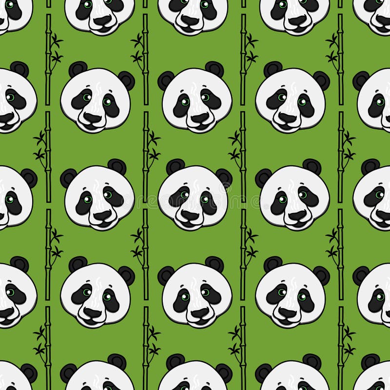 Seamless Pattern Cute Panda Bamboo Green Background Stock Illustrations ...
