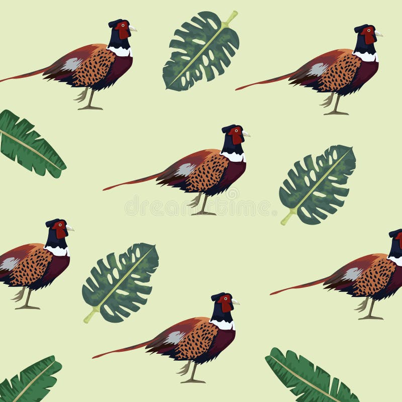 Wild Pheasants Birds Farm and Leafs Pattern Stock Vector - Illustration ...