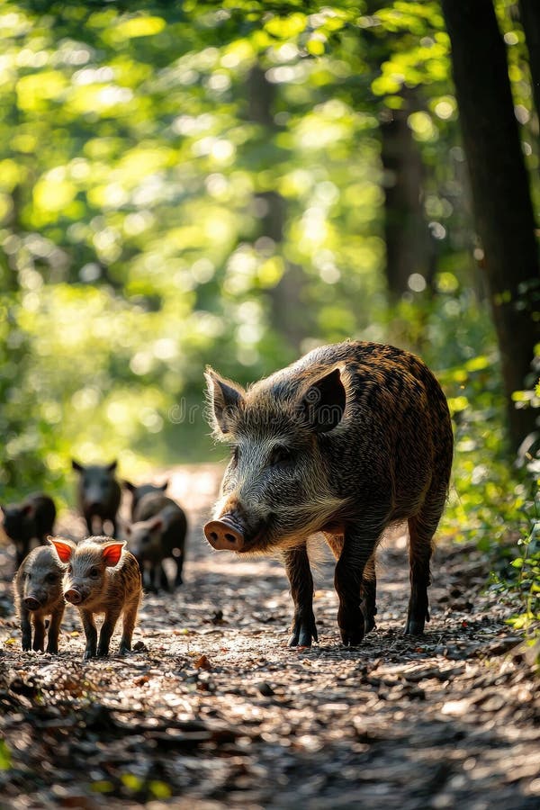Wild Pigs in the Forest. Selective Focus Stock Photo - Image of snow ...