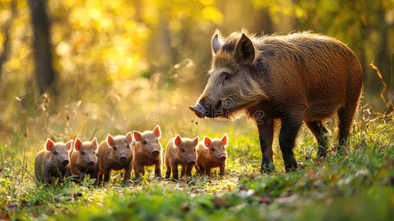 Wild Pigs in the Forest. Selective Focus Stock Image - Image of sunny ...