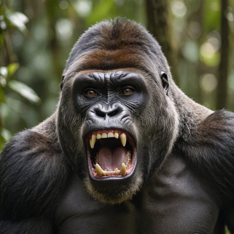 Wild Power Intense Gorilla Portrait in Lush Jungle Setting Stock ...