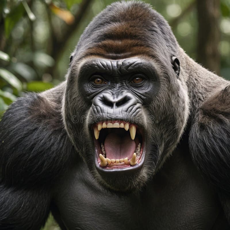 Wild Power Intense Gorilla Portrait in Lush Jungle Setting Stock ...